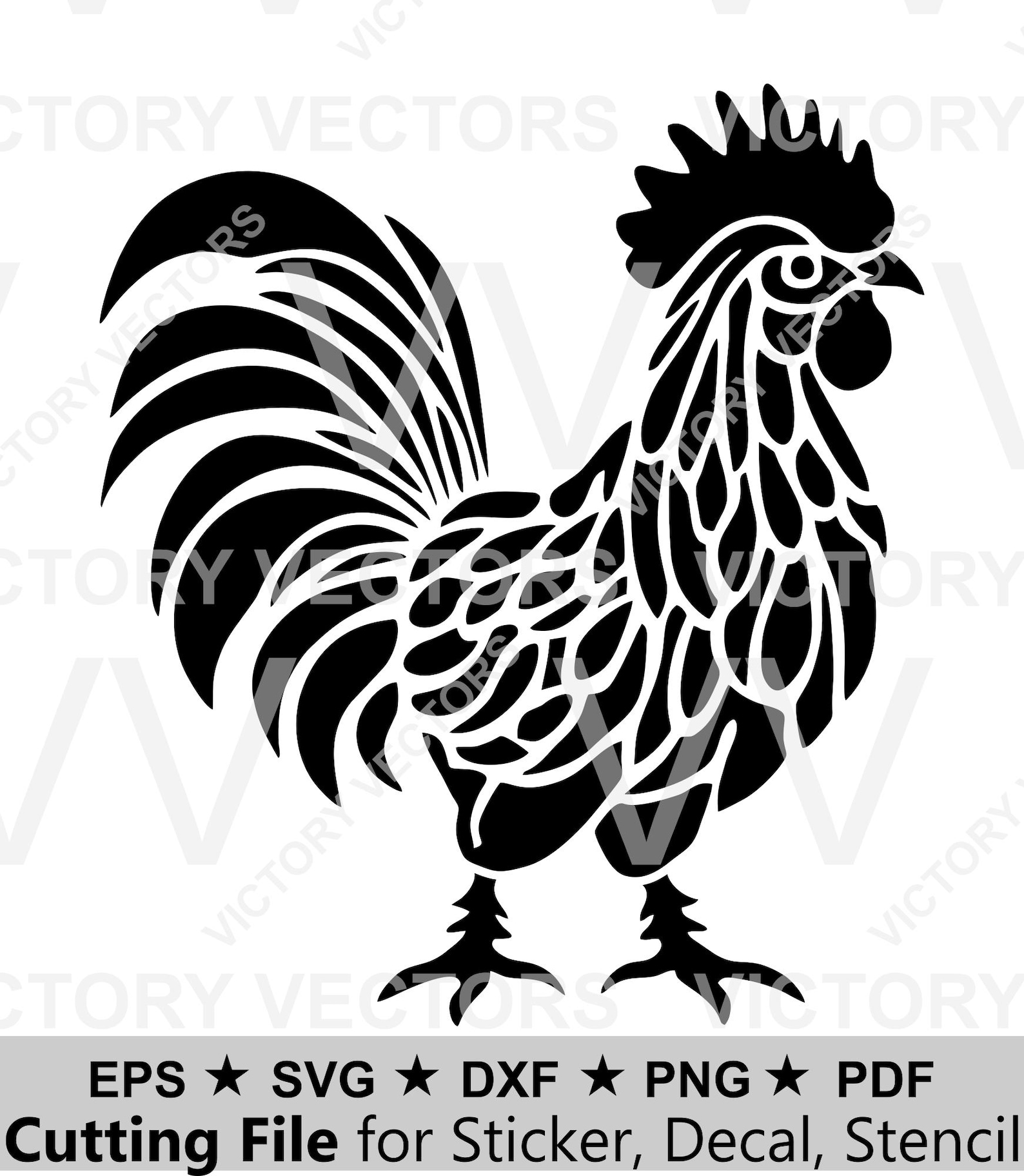 Rooster Cockerel Vector File, Stencil Ready, for Cutting, Vinyl, Laser ...