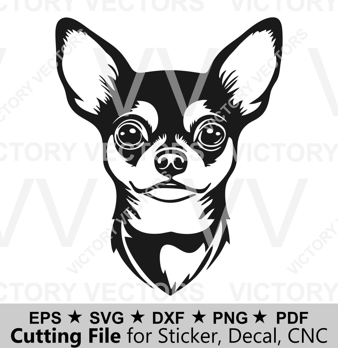 Chihuahua Face Dog Head Vector Line Art Cutting File for Vinyl, Laser ...