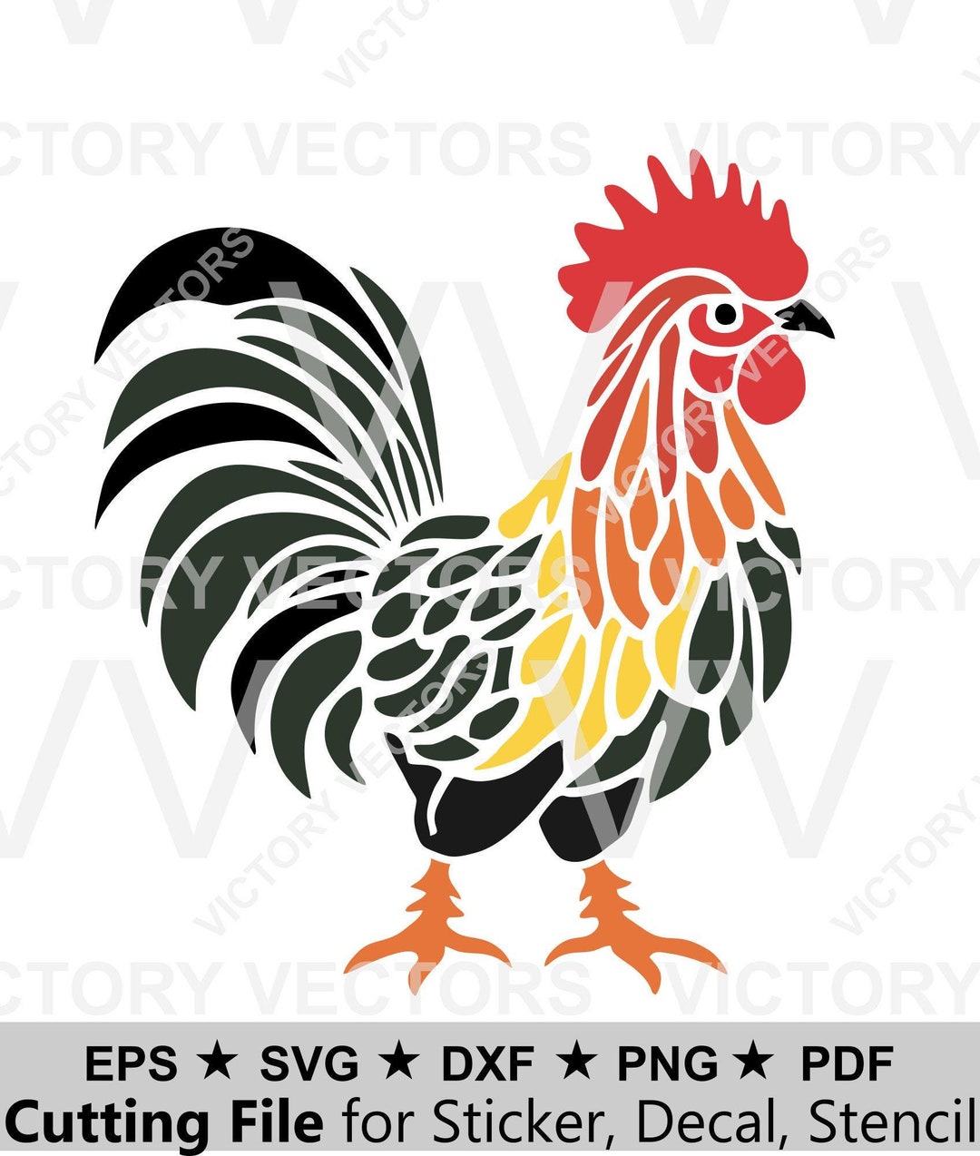 Rooster Cockerel Vector Cutting File, Stencil Ready, for Vinyl, Laser ...