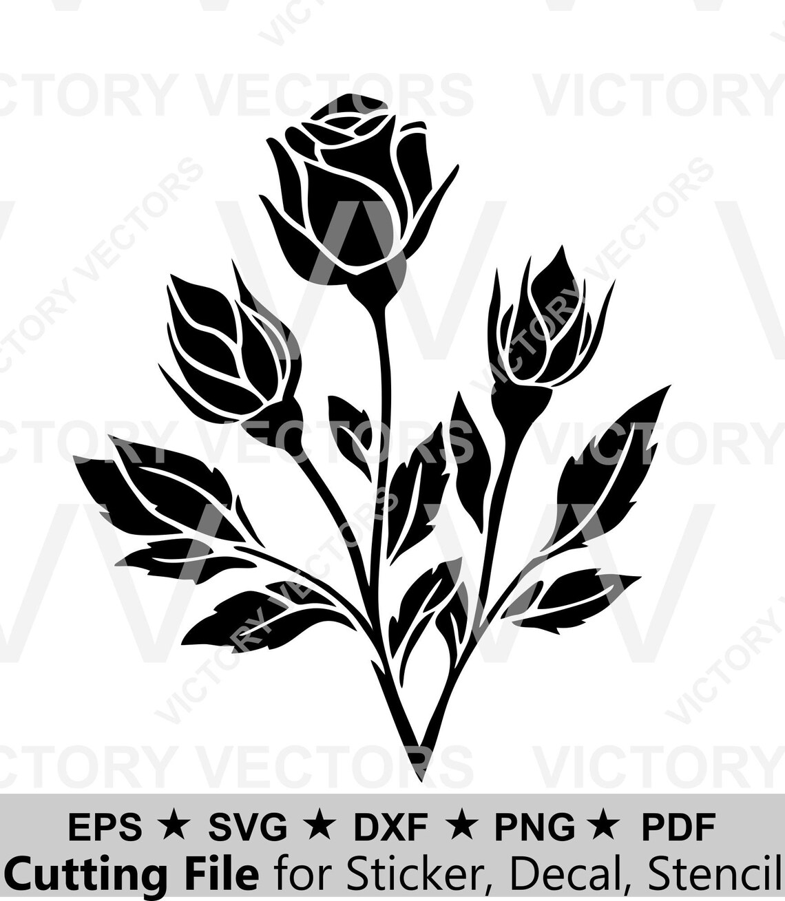 Rose Buds Flowers Vector Line Art Svg, Dxf Pdf Eps, Png, Cutting File ...