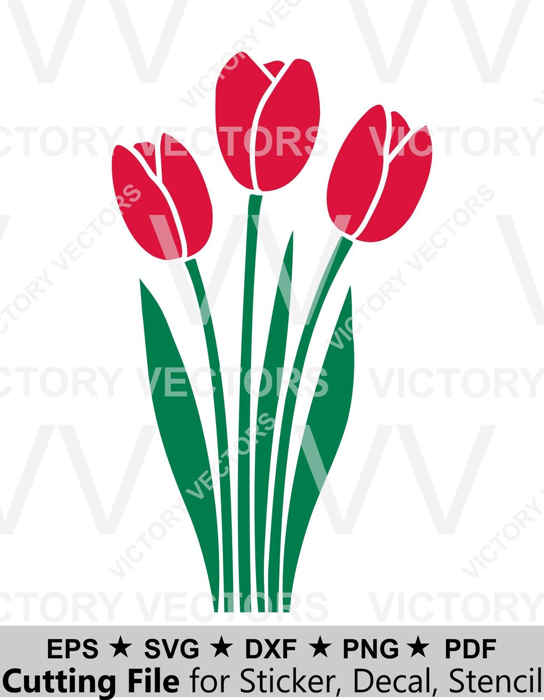 Tulip Trio Spring Flowers Vector Line Cutting File, Vinyl and Laser ...