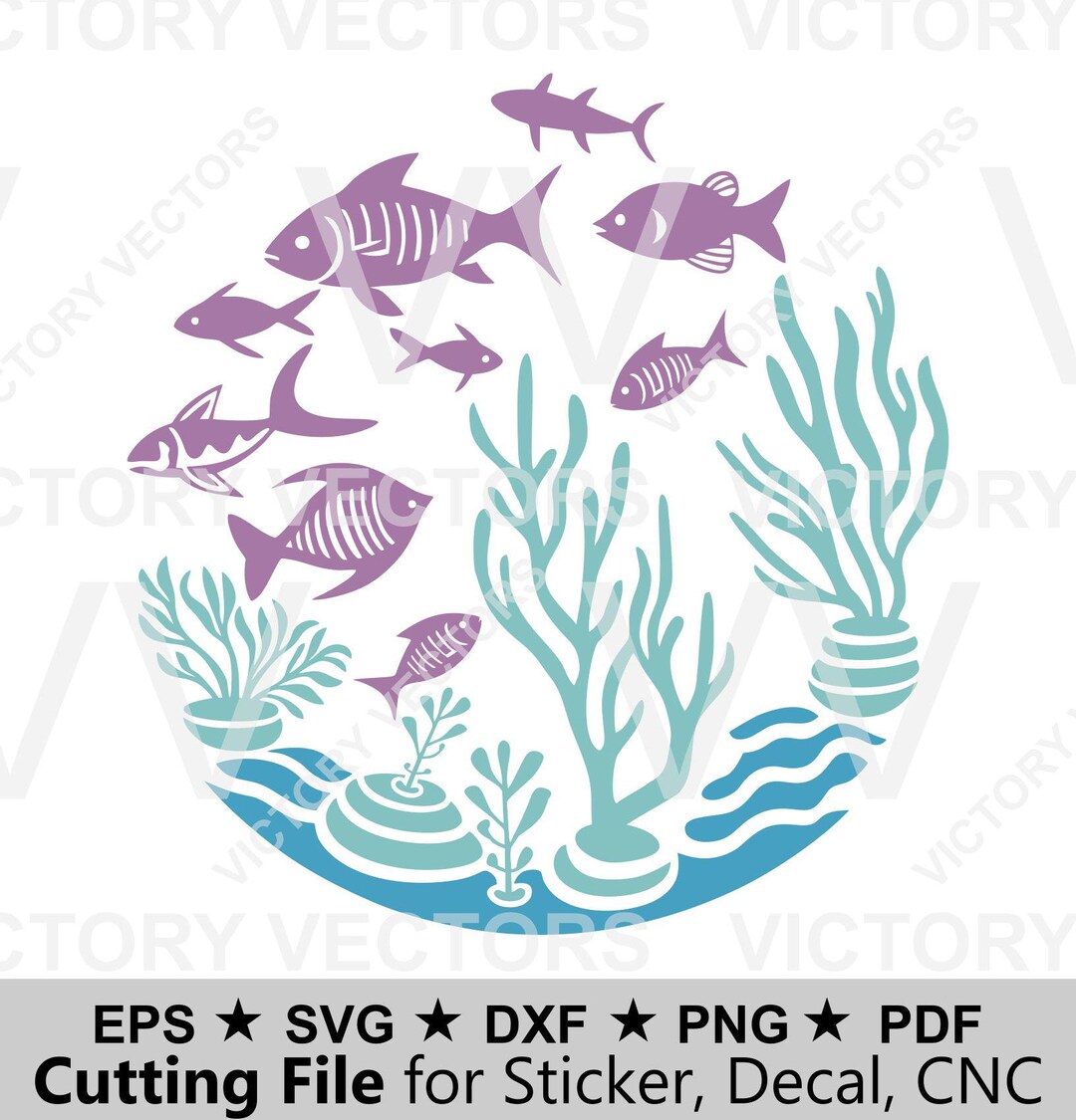 Underwater Marine Life Fish Ocean SVG Vector Cutting File Cricut ...