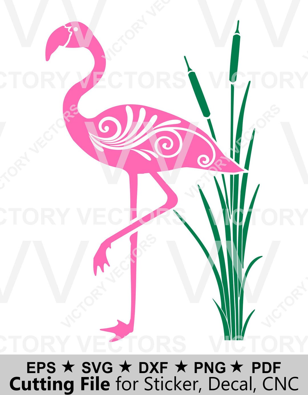 Flamingo Bird Standing in Reeds Vector Line Cutting File, Vinyl and ...