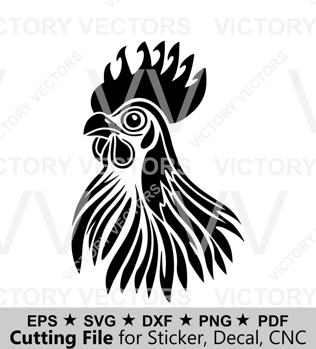 Rooster Cockerel Chicken Head Vector File for Cutting, Vinyl, Laser ...