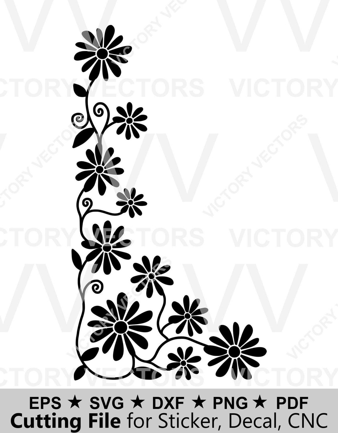 Simple Dainty Daisy Flower Corner Vector Line Cutting File Vinyl and ...