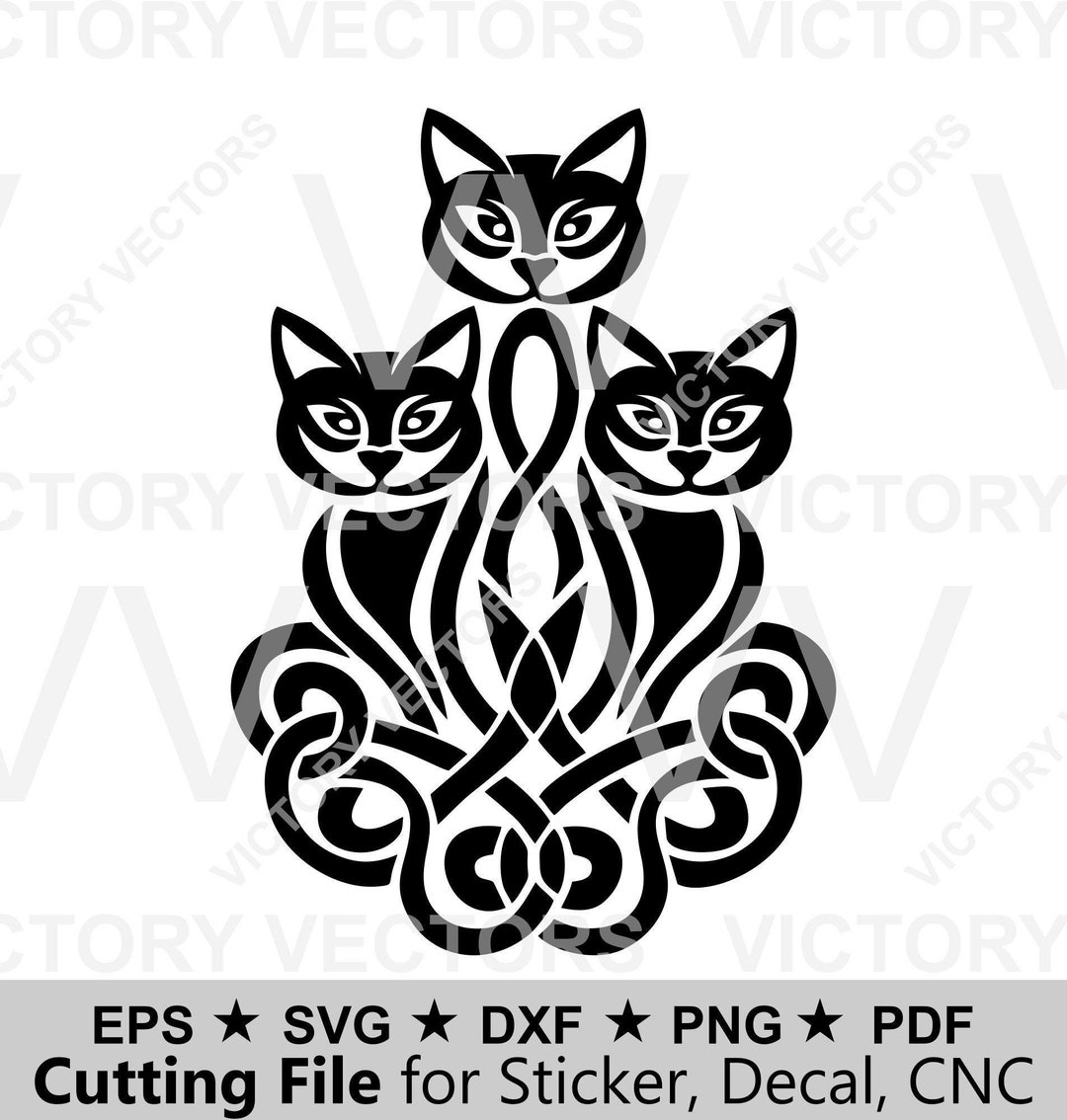Cat Trio Entwined Tails Celtic Knot - Vector Cutting File for Vinyl ...