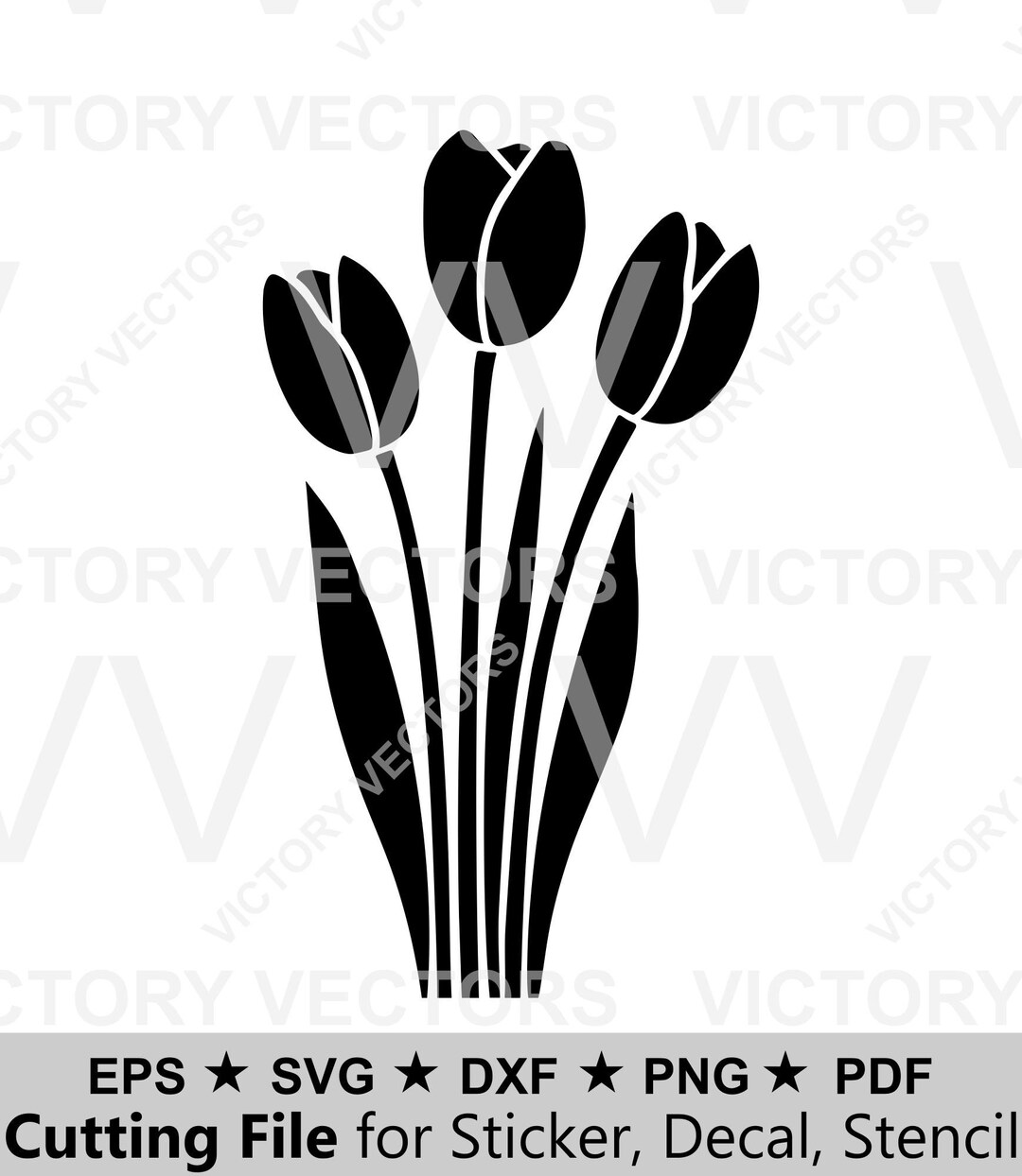 Tulip Trio Spring Flowers Vector File for Cutting, Vinyl, Laser, Cricut ...