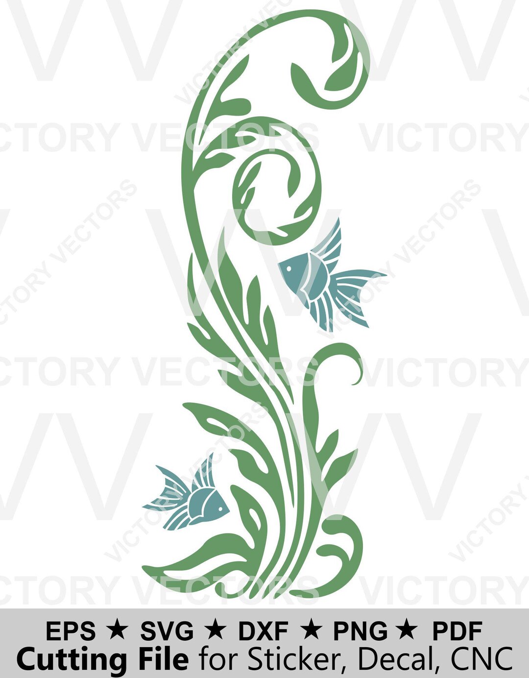 Angelfish Seaweed Vector Line Sealife Graphic, Vinyl Cutting File ...