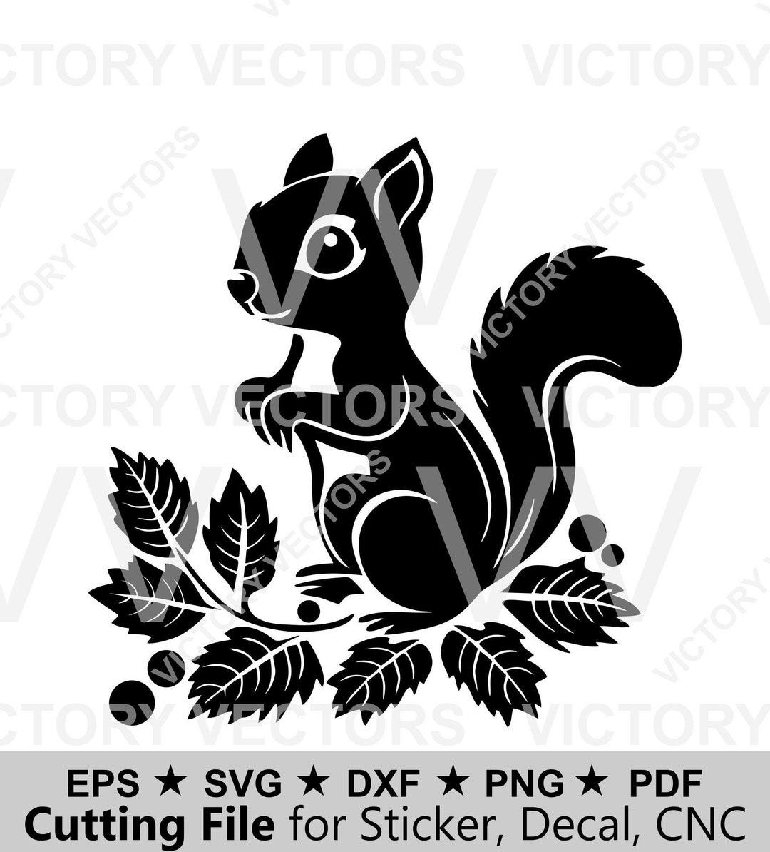 Cute Squirrel Chipmunk in Leaves Vector Line File for Cutting, Vinyl ...