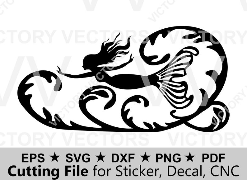 Mermaid Swimming in Seaweed Vector Line Cutting File, Laser and Vinyl ...