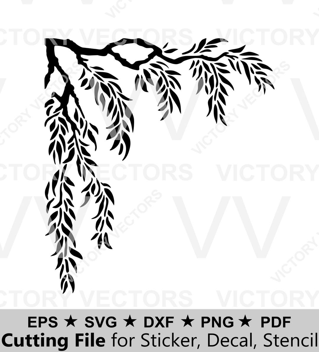 Willow Branch Corner SVG | Salix Tree Leaf Botanical Vector | Foliage ...