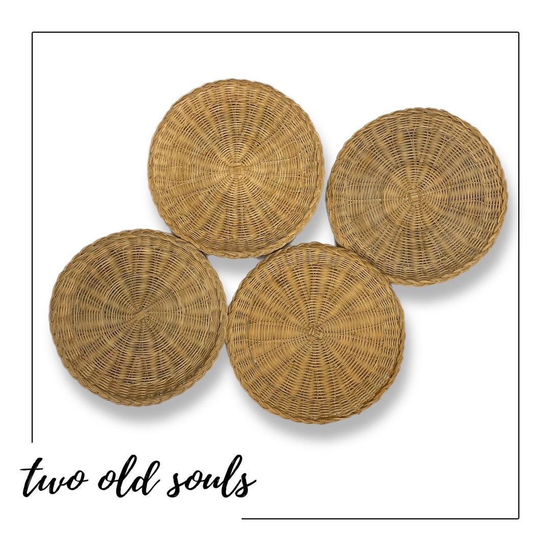 Vintage Woven Flat Basket Plate Chargers for Boho Chic or Farmhouse ...