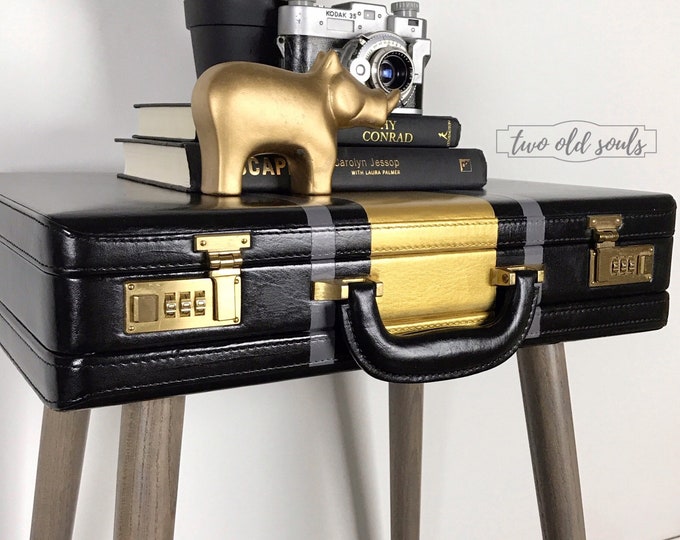 Briefcase End Table, Steampunk Bedside Table, Vintage Leather Suitcase ...