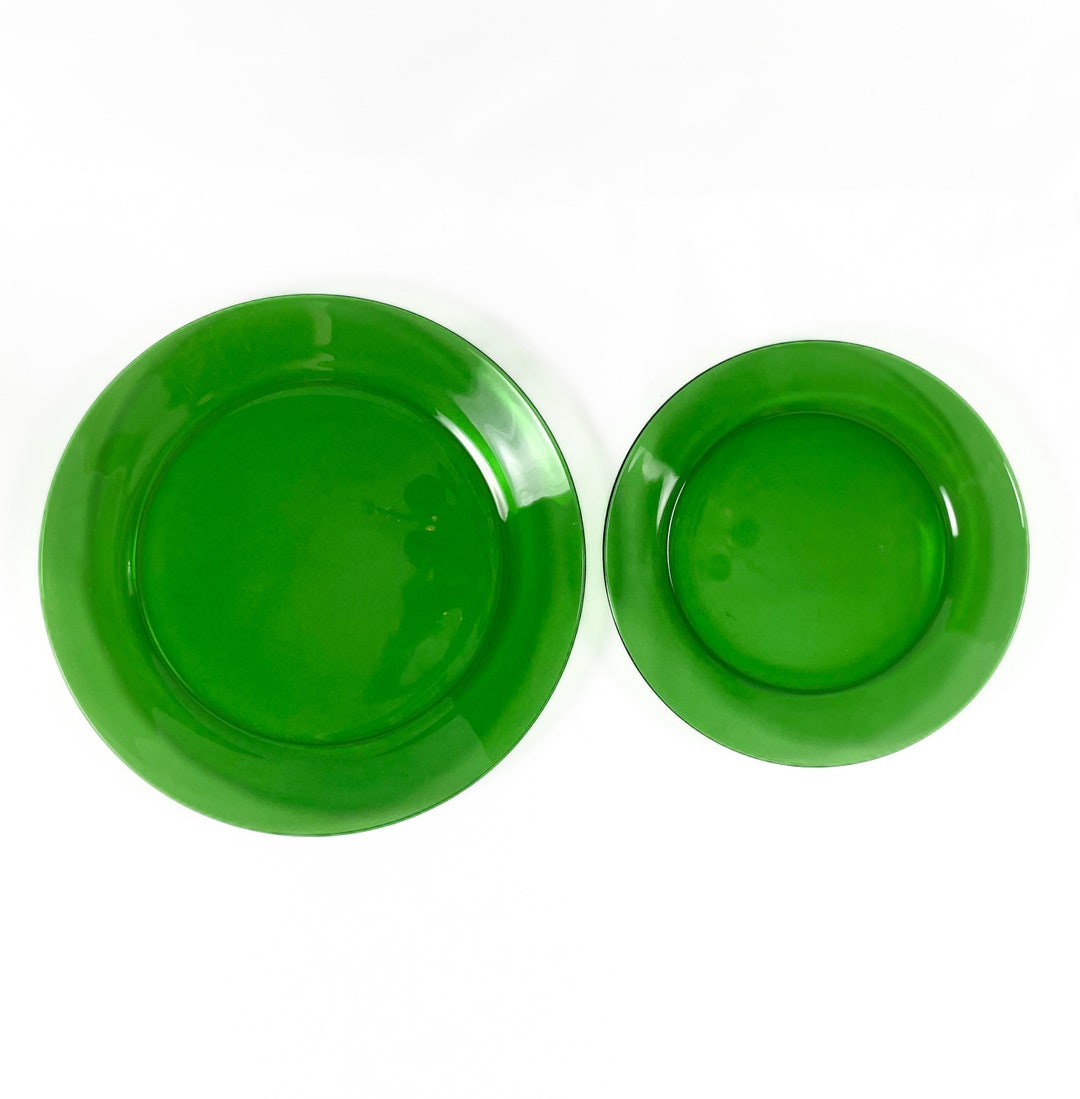 Vintage Forest Green Glass Dinner and Salad Plates - Etsy