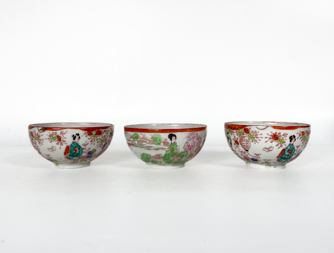 Antique Eggshell China Geisha Girl Handled Tea Cups Set of 3 - Etsy