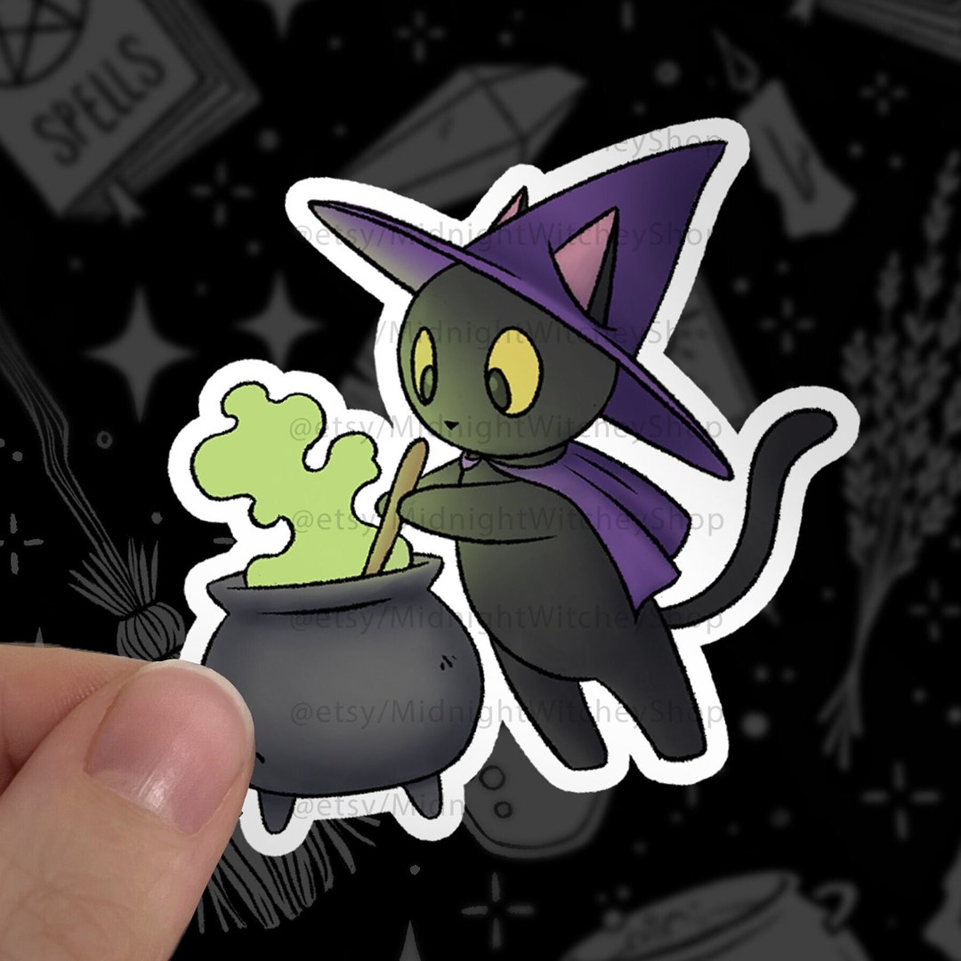 Witch Cat STICKER - Etsy