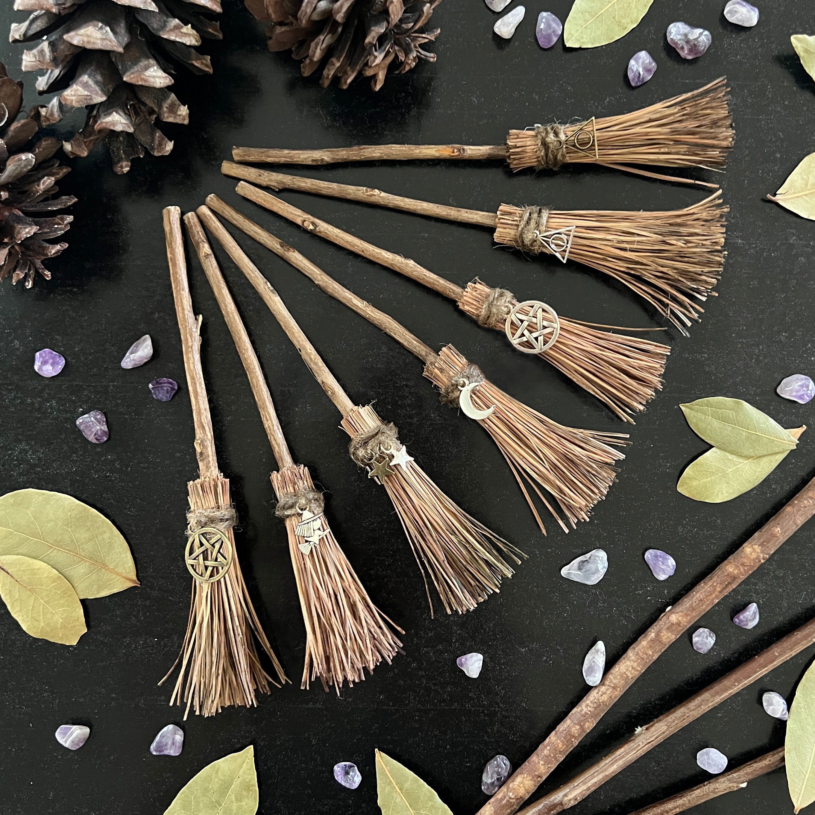 6 Mini Besom Witch Broom, MAGNET , ORNAMENT, Altar Witchcraft Decor, Wicca Handmade Witchy Broom ...
