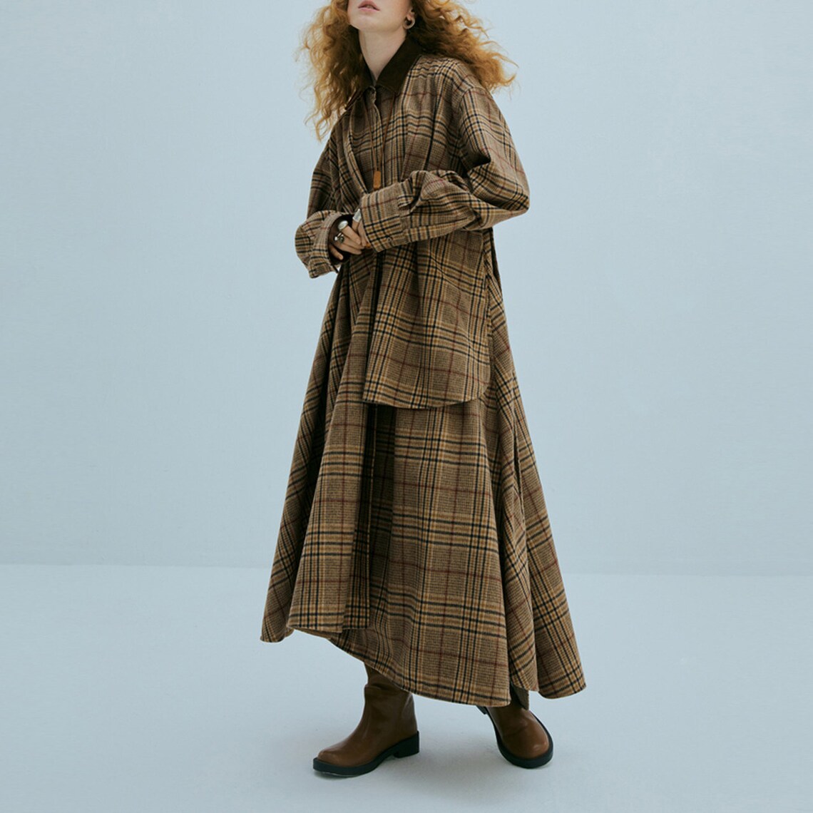 Women's Wool Dress, Plaid Wool Dress Winter Warm Dress, Long Sleeve ...
