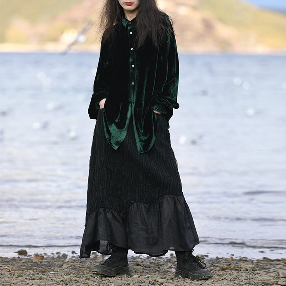 Loose Wear Elegant Silk Velvet Blouse, Silk Velvet Shirt With Button ...