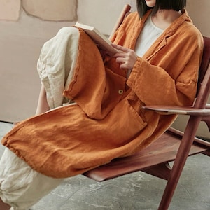 Loose Linen Duster Coat – Vintage Style, Pockets, Kimono Sleeves ...
