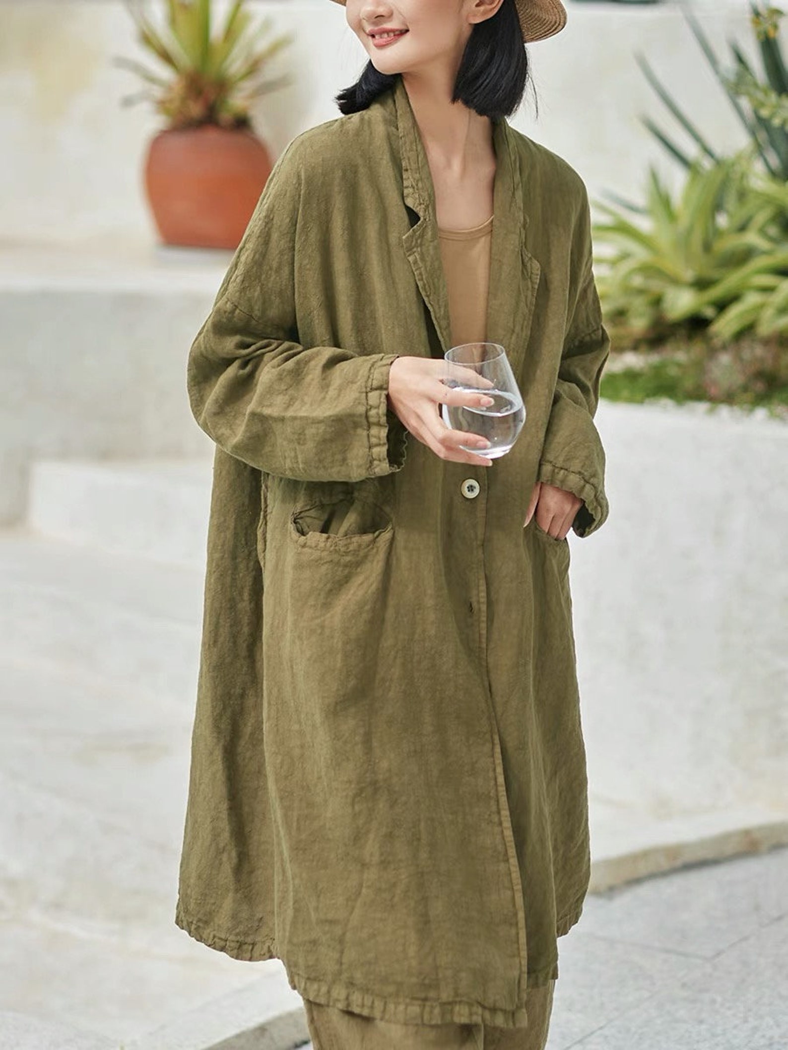Loose Linen Duster Coat – Vintage Style, Pockets, Kimono Sleeves ...