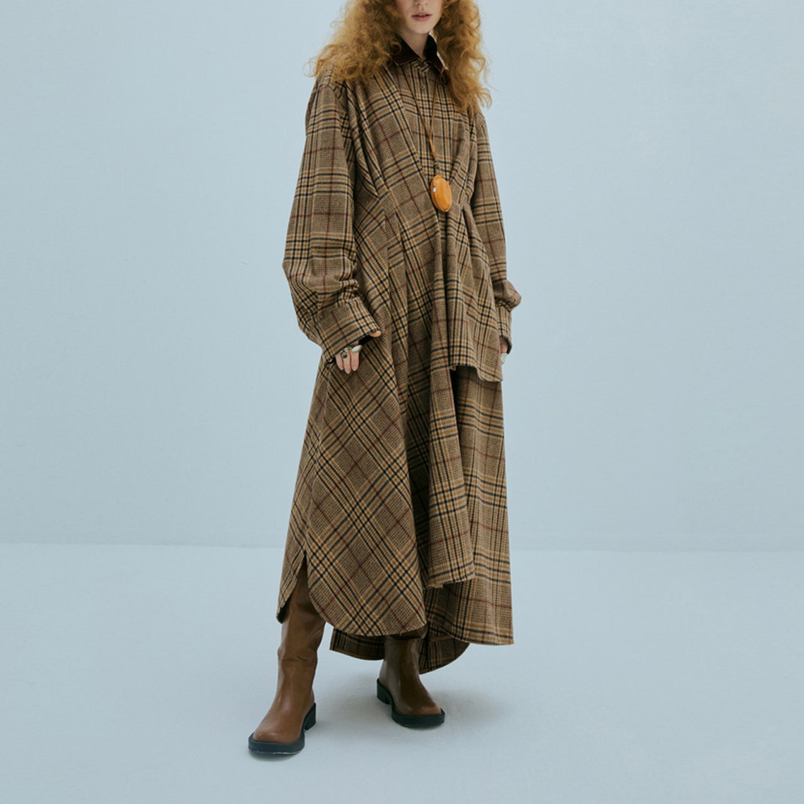 Women's Wool Dress, Plaid Wool Dress Winter Warm Dress, Long Sleeve ...