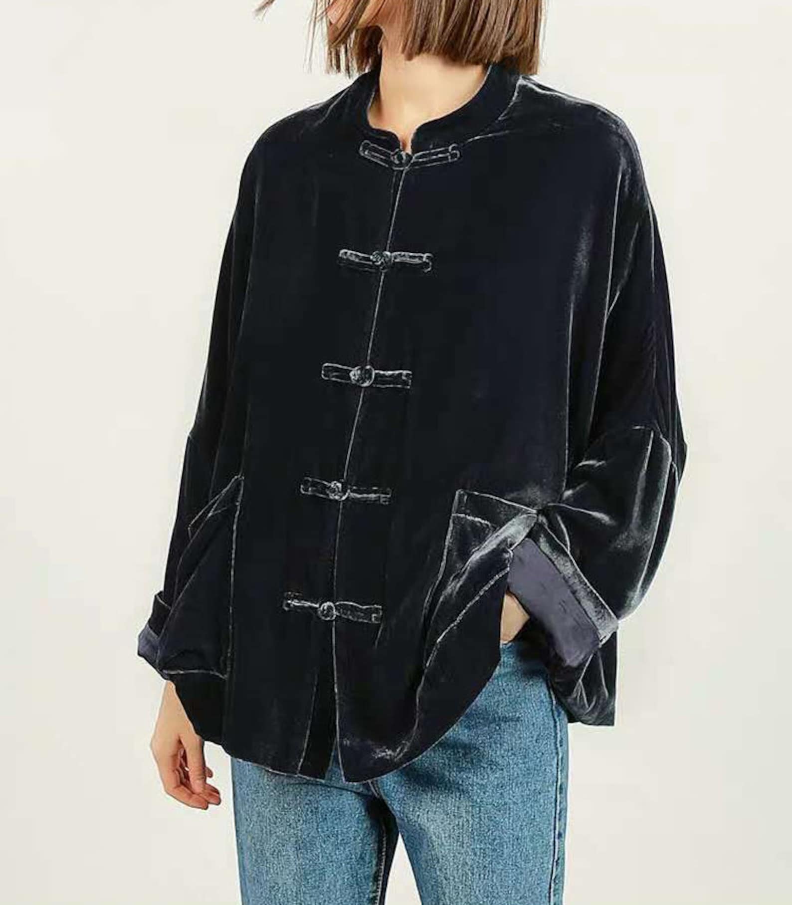 Spring Wear Elegant Silk Velvet Jacket, Silk Velvet Top With Stand ...