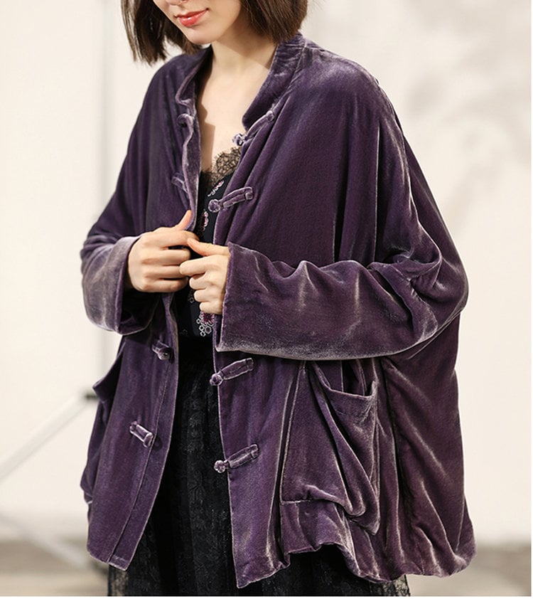 Spring Wear Elegant Silk Velvet Jacket, Silk Velvet Top With Stand ...