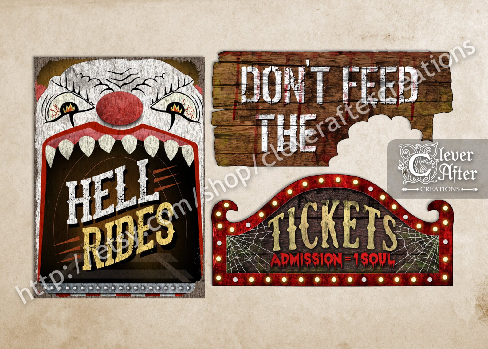 Haunted Carnival Signs Halloween Vintage Circus Printable - Etsy