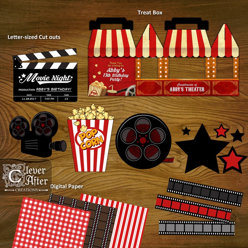 Película noche fiesta decoraciones cine cumpleaños imprimibles | Etsy