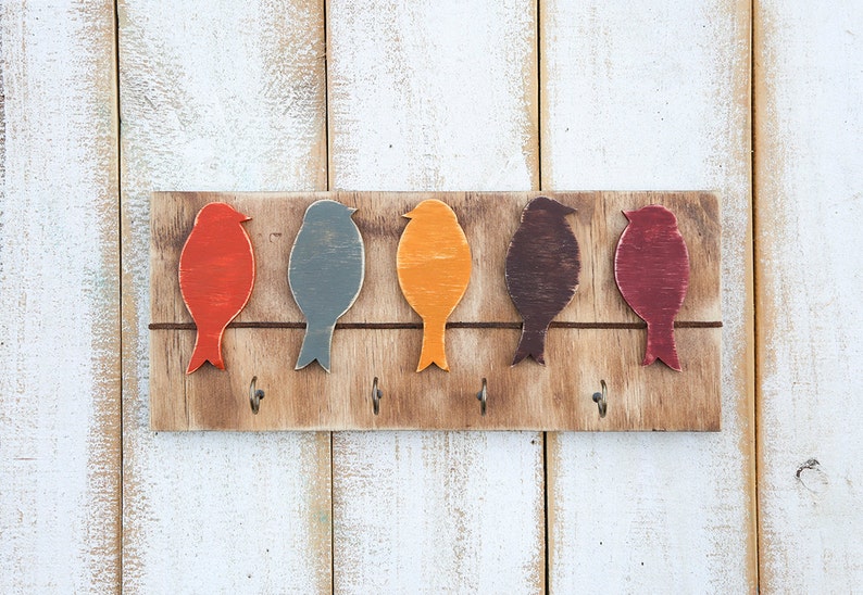 Birds on A Wire Key Holder Key Hook Rack Bird Art Wood - Etsy