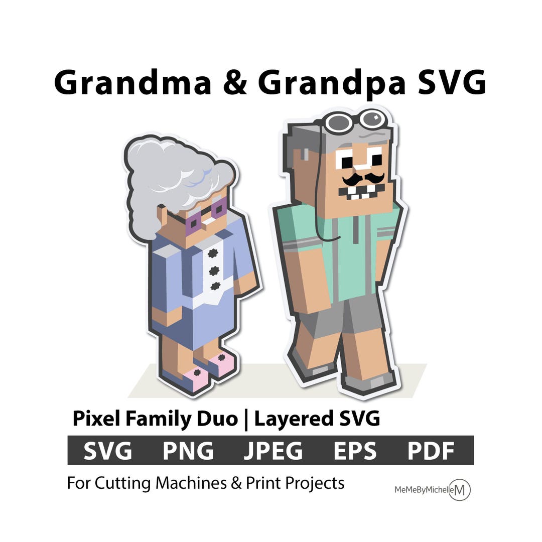 Grandma & Grandpa Block SVG | Layered Pixel Characters for Cricut and ...