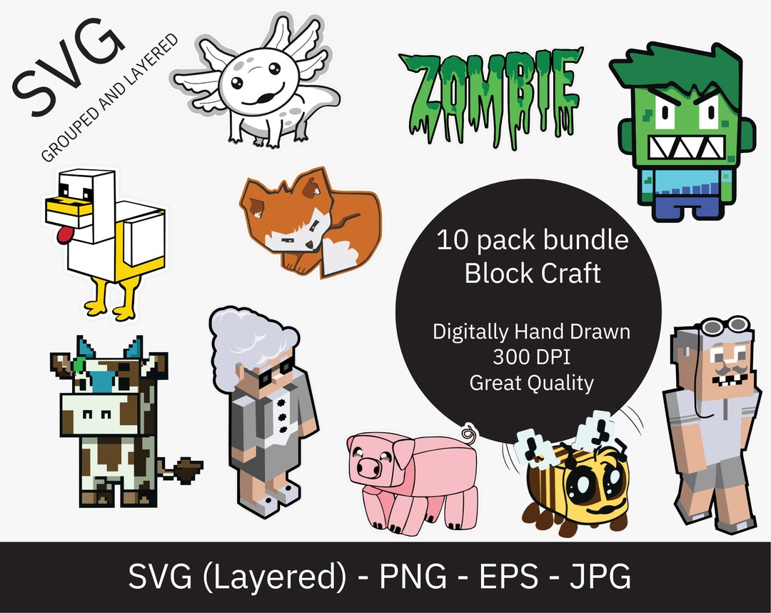 Block Craft Mega Bundle Axolotl Bumble Bee Fox Layered for Cricut SVG ...
