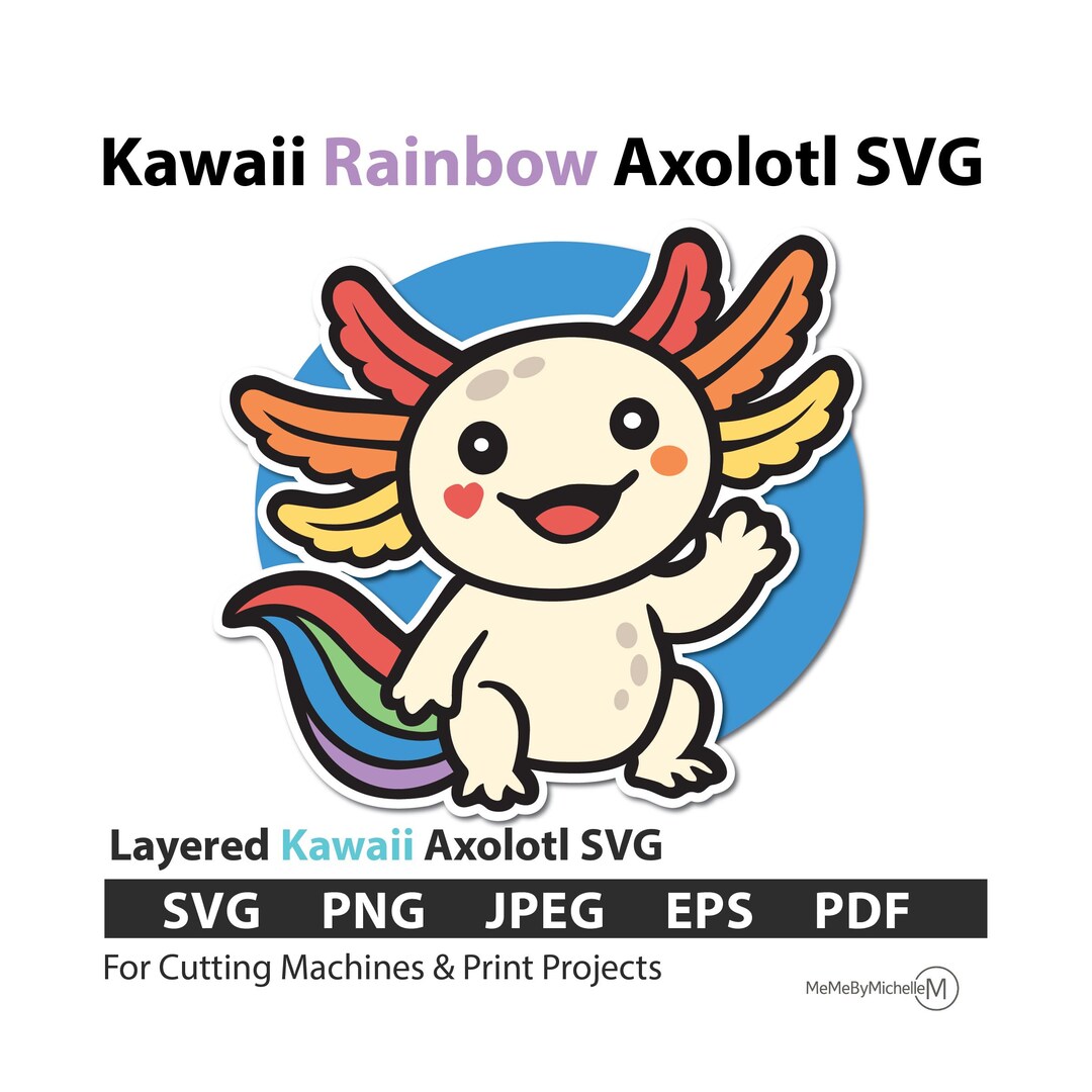 Axolotl Rainbow SVG: Layered Cartoon Outline (digital Download) - Etsy