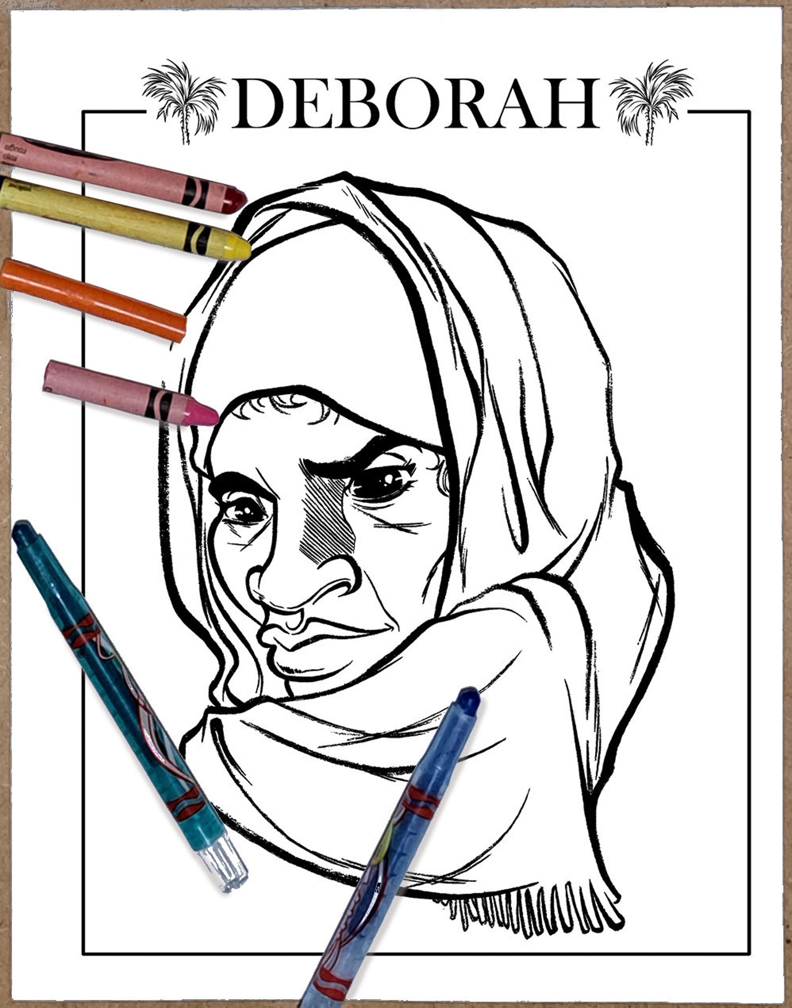 Deborah, DIGITAL DOWNLOAD, Bible Illustration, Printable, Bible Portrait, Bible Coloring Page ...
