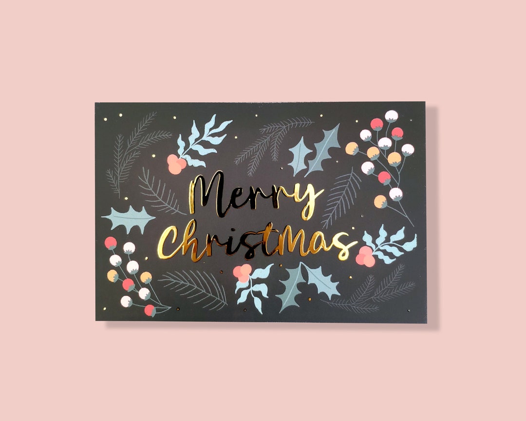 Golden Christmas Greeting Card Merry Christmas - Etsy