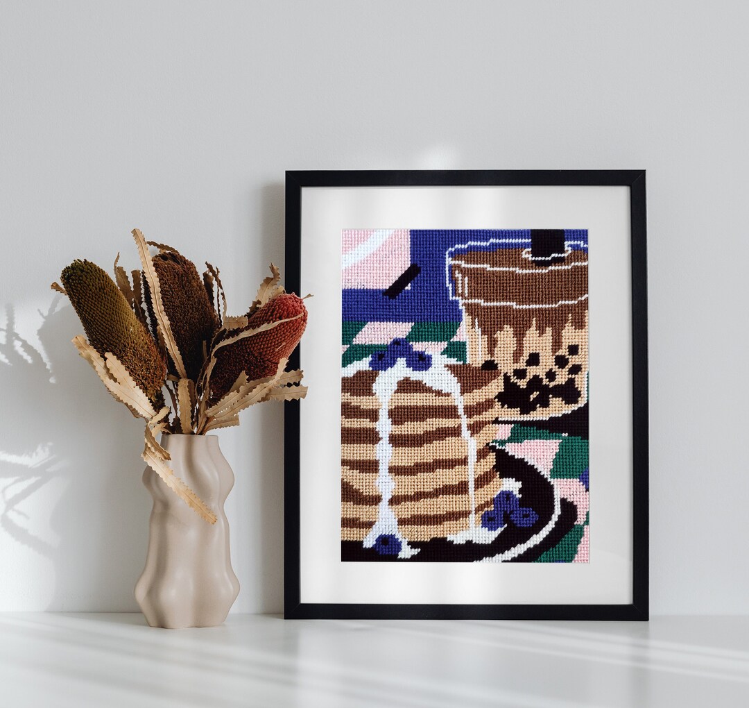 Kit diy canevas broderie bubble tea and blueberry pancake breakfast a ...