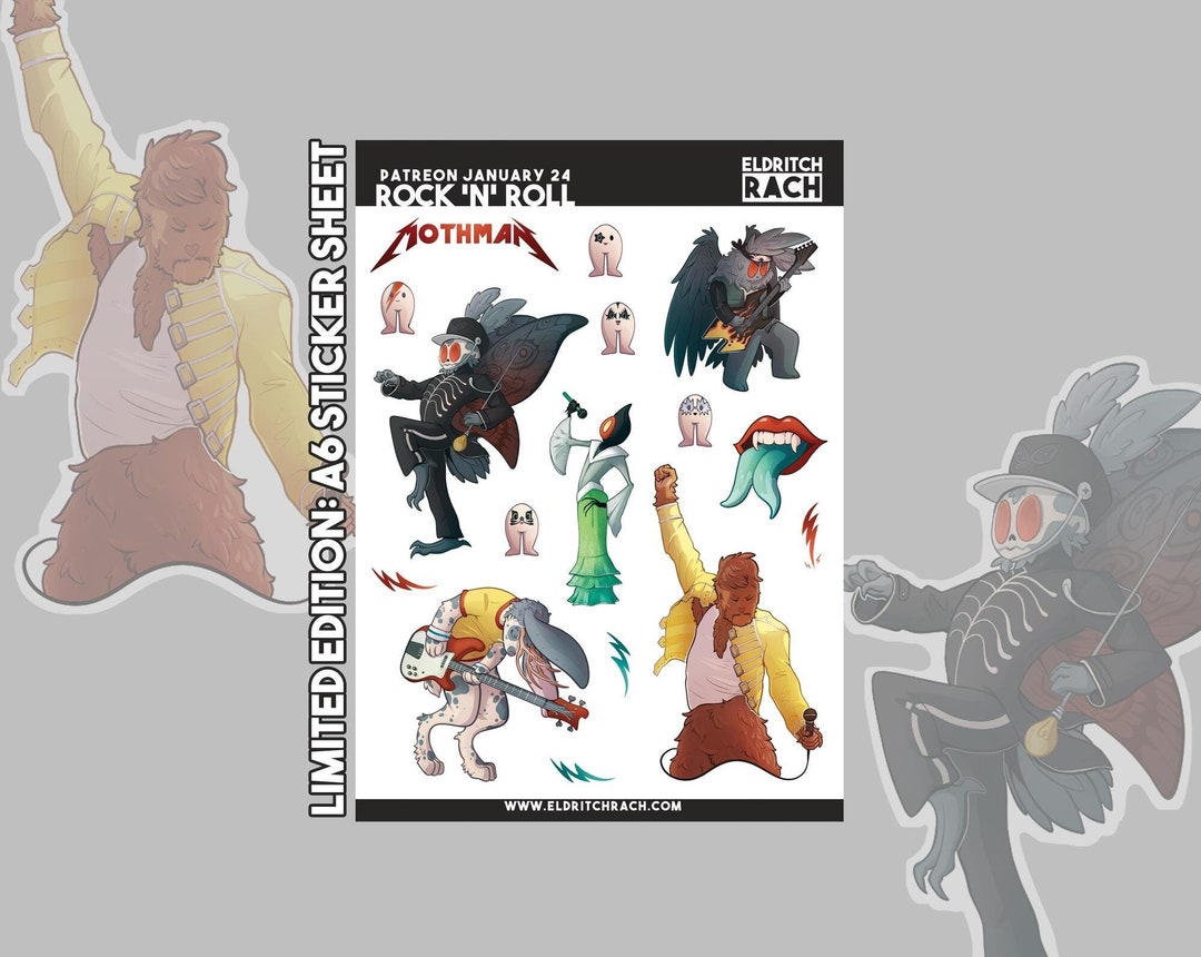 Cryptid Rock 'n' Roll Music Sticker Sheet (A6) - Perfect for Decorating ...