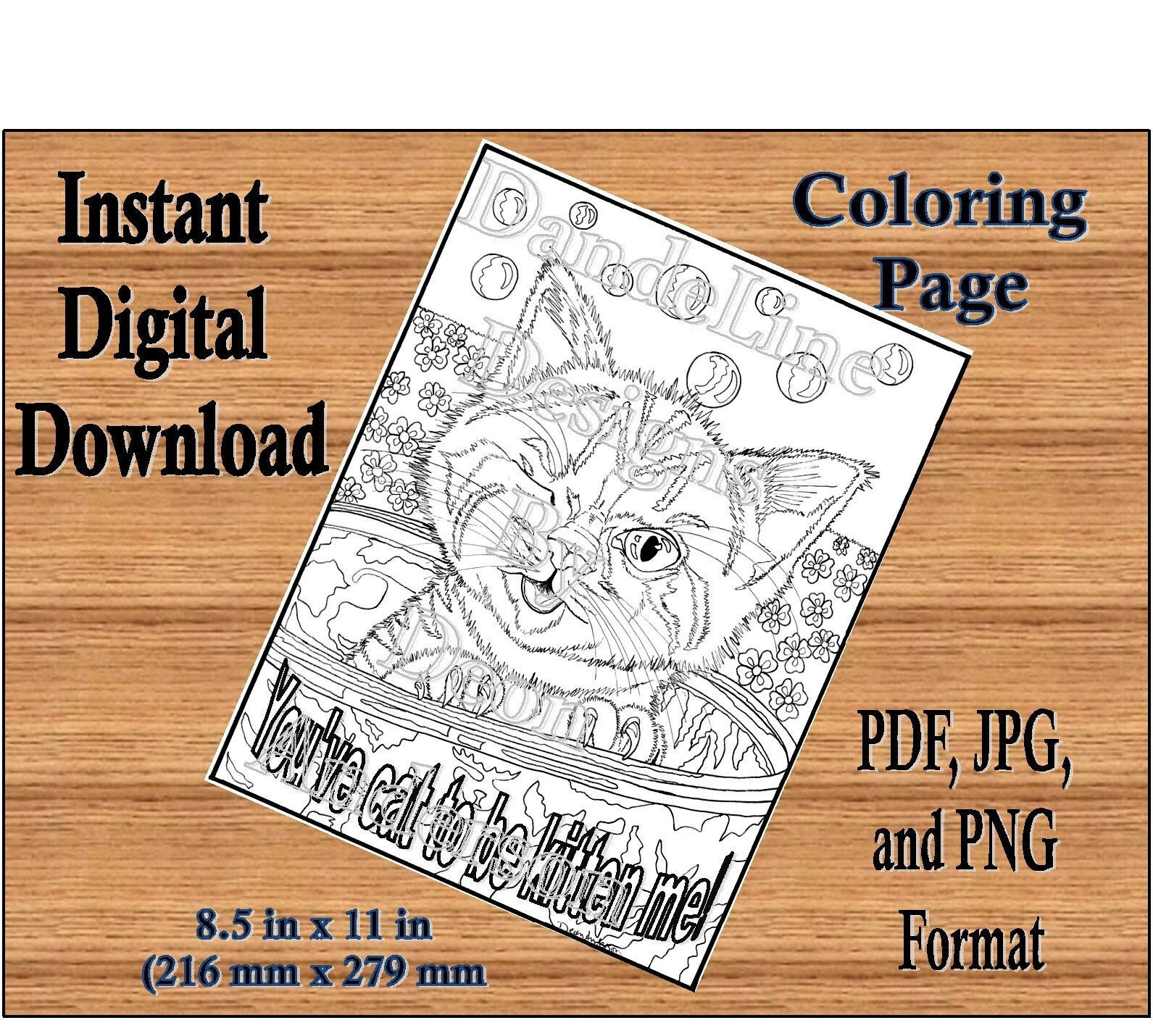 Instant Download, Digital Coloring Page, Kitten in a Bucket, Funny ...