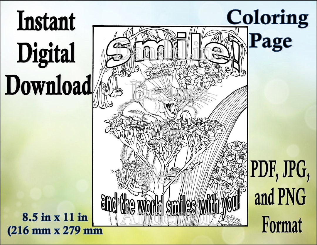 Instant Download, Digital Coloring Page, Smiling Mouse in a Flower ...