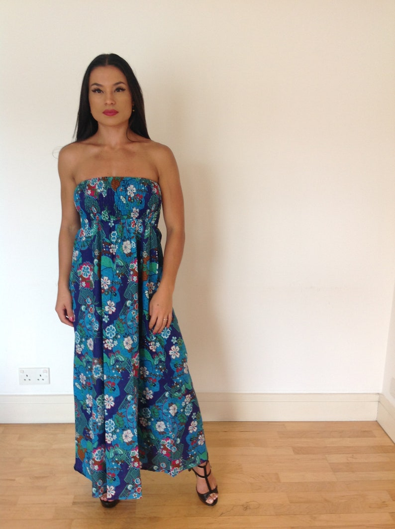 Gorgeous blue boob tube dress hippie dress beach dress | Etsy