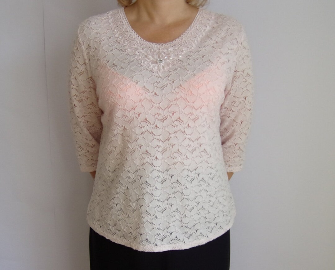 Women Lace Blouse /light Pink Blouse /3/4sleeve Short/ With - Etsy