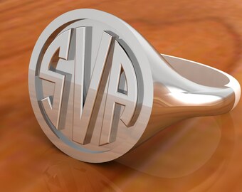 Custom Monogram Mens Signet Ring Three Letter Initial | Etsy UK
