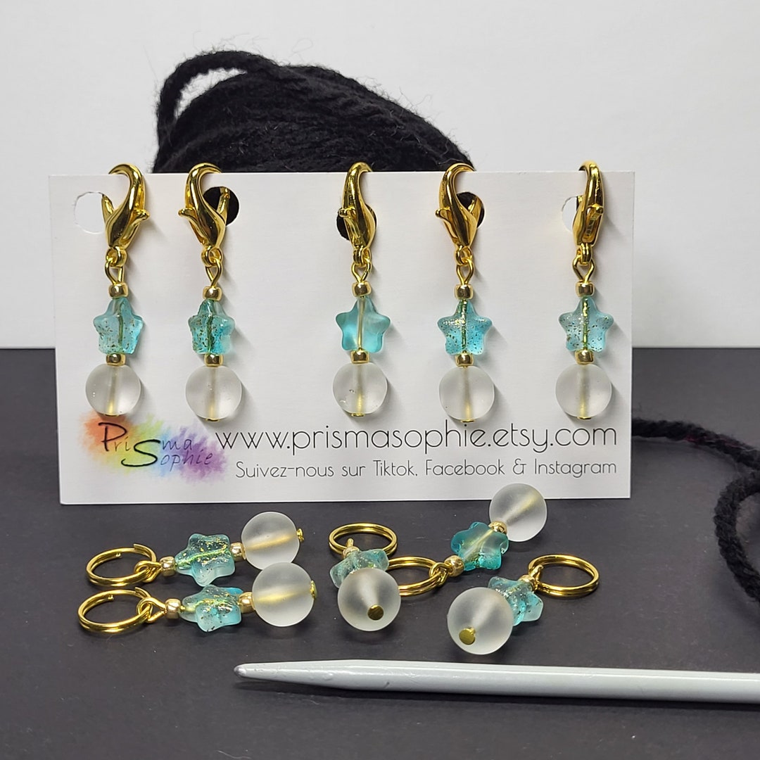Turquoise Star Stitch Markers, Set of 5 Markers, With Rings for Needles ...