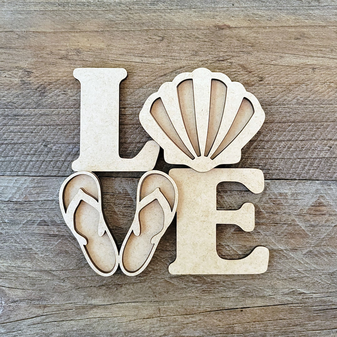 Beach Love MDF Shape: Seashell & Flip Flops Craft Base - Etsy