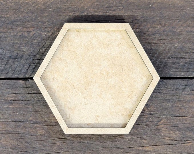 Hexagon Wood Frame - Small Deep Frame Ribbed Texture - Brown Frame ...