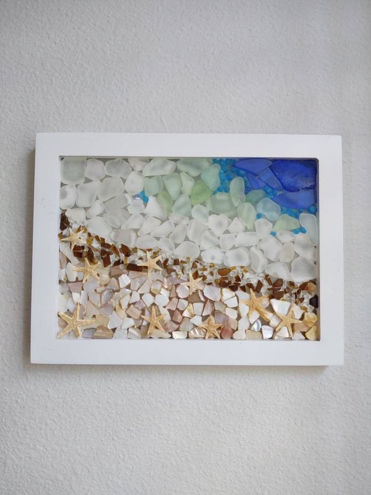 Framed Sea Glass Shoreline with Starfish | Etsy