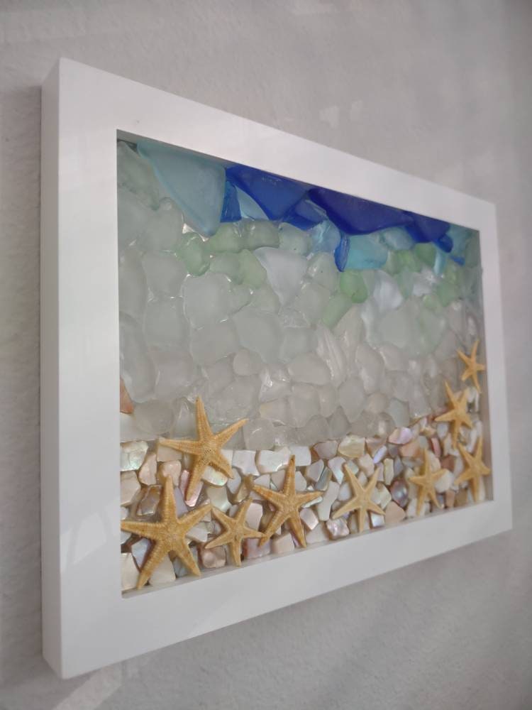 Framed Sea Glass Shoreline With Starfish - Etsy