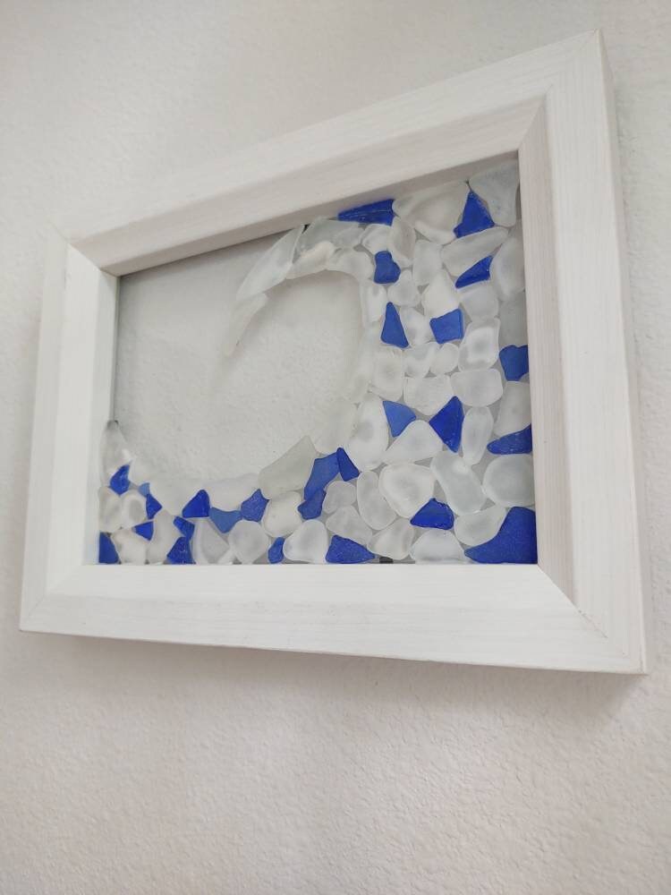 Framed Sea Glass Wave White and Blue | Etsy