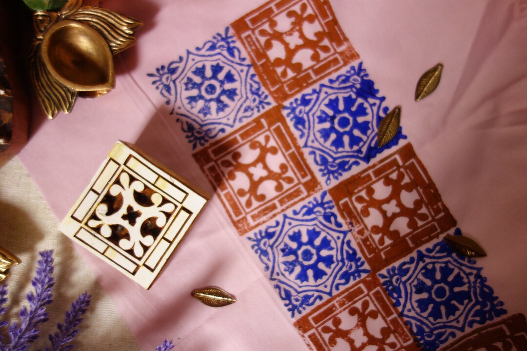Tile Pattern Block Printing Stamp Made of Wood in Square Shape ...